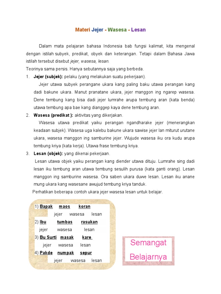 Struktur Kalimat Jawa: Jejer, Wasesa, Lesan | PDF