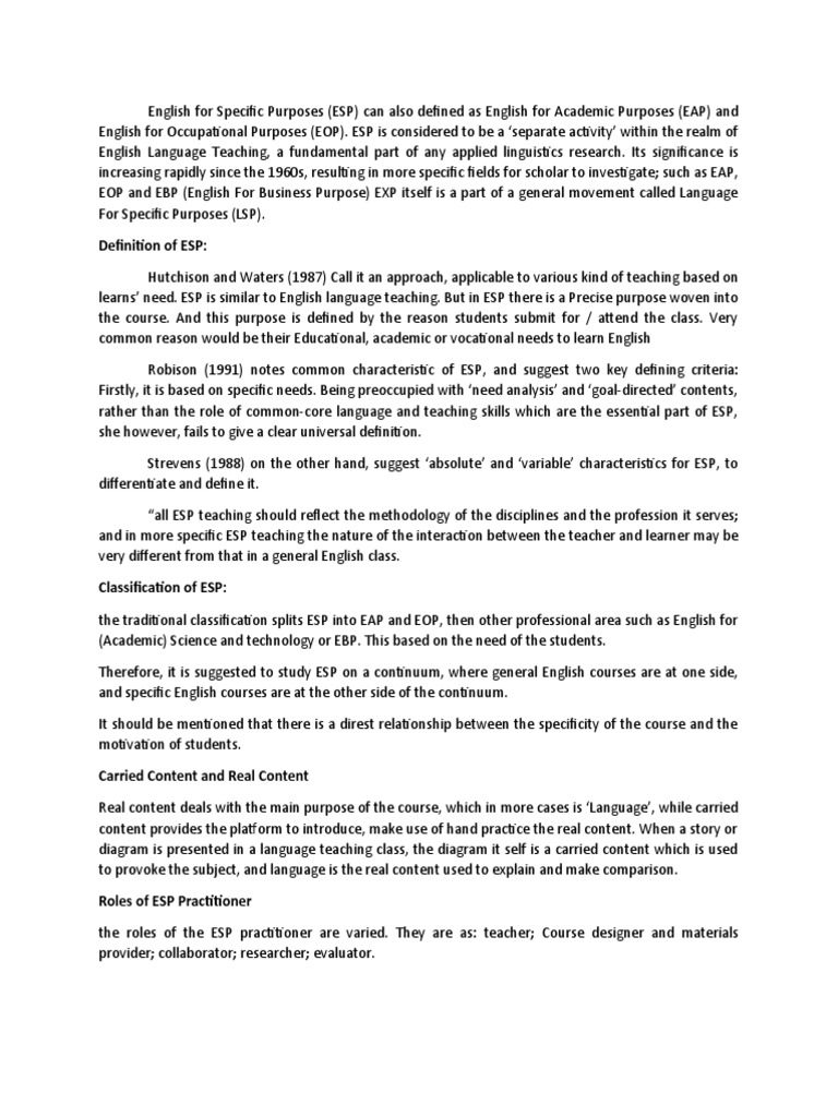 ESP Essay | PDF | Language Education | Teachers