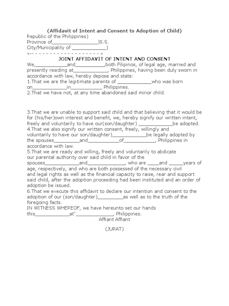 Affidavit of Intent and Consent To Adoption of Child | PDF