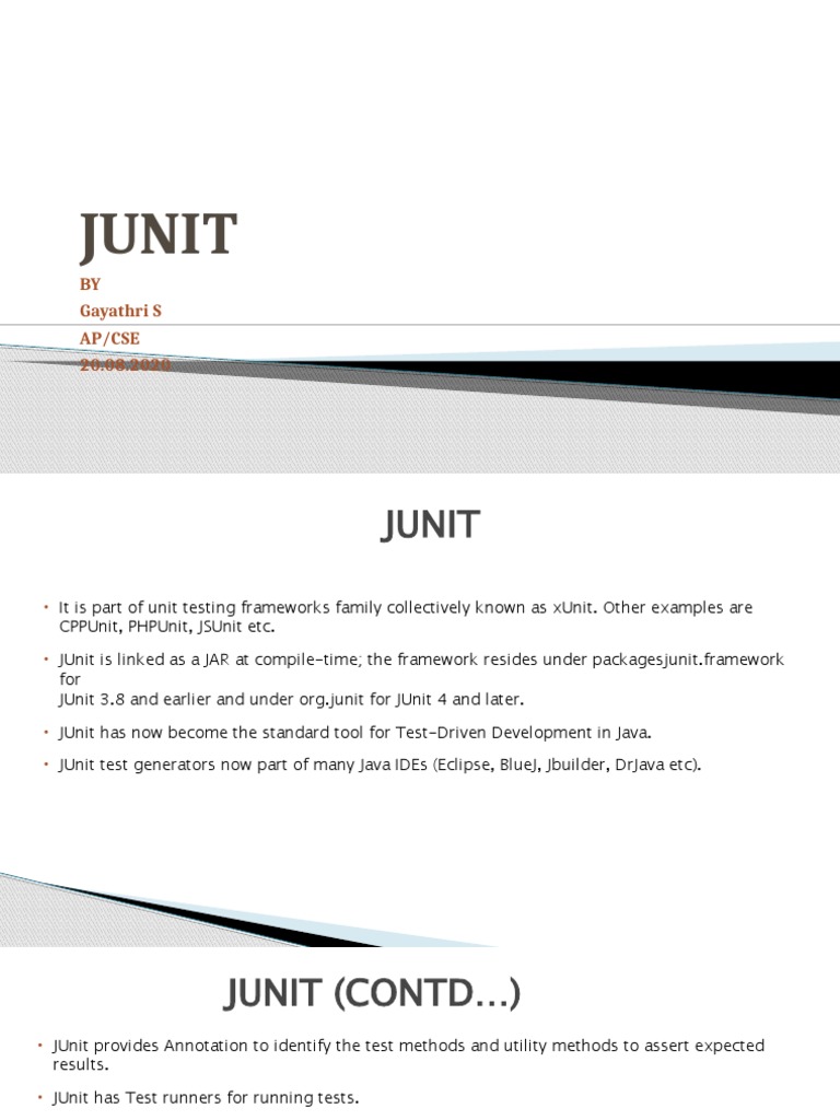 Junit: BY Gayathri S Ap/Cse 20.08.2020 | PDF | Boolean Data Type | Unit ...
