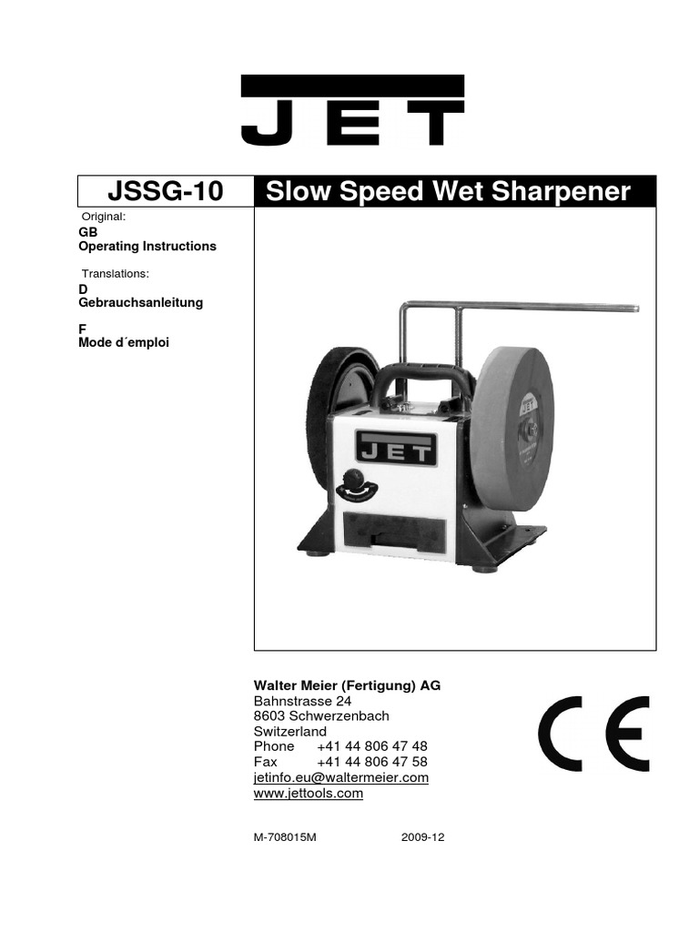 JSSG-10: Slow Speed Wet Sharpener | PDF | Grinding (Abrasive Cutting ...