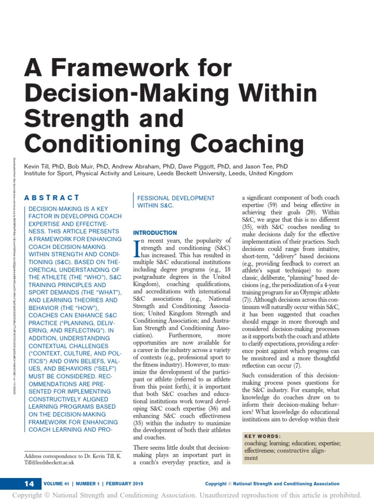 A Framework For Decision-Making Within Strength and Conditioning Coaching | Unduh gratis PDF ...