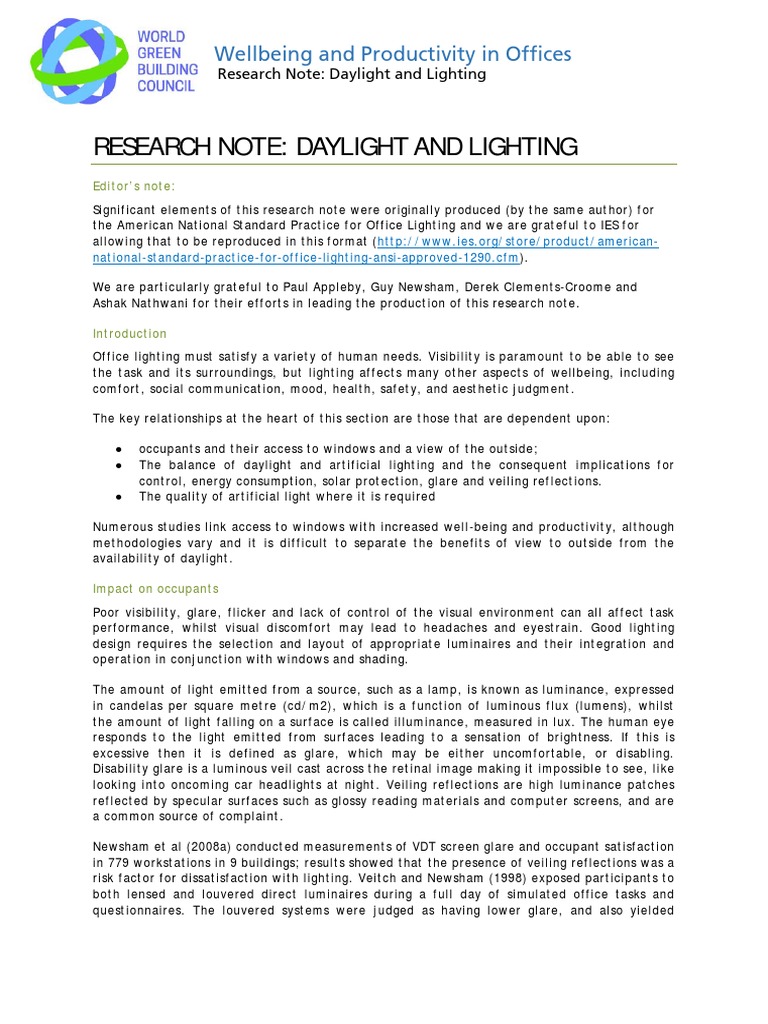 Research Note - Daylight and Lighting | PDF | Lighting | Fluorescent Lamp