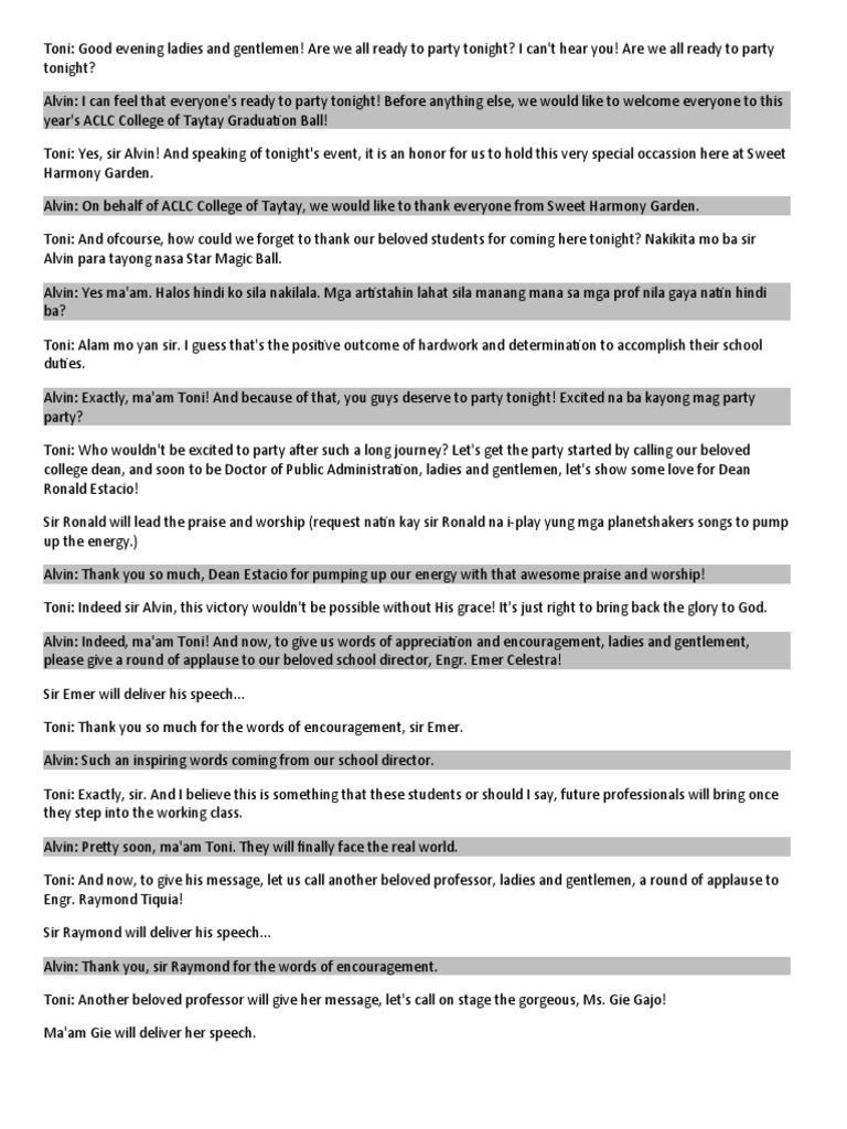 Sample Script For Grad Ball | PDF