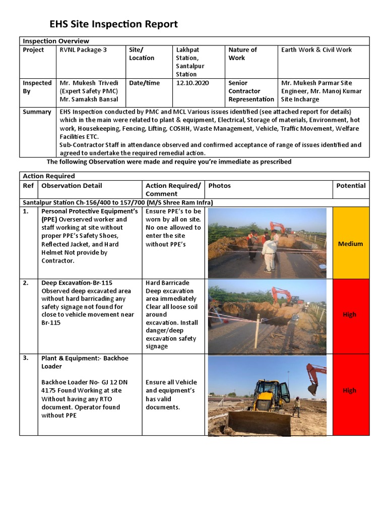 EHS Inspection Report No-1 | PDF | Personal Protective Equipment | Safety