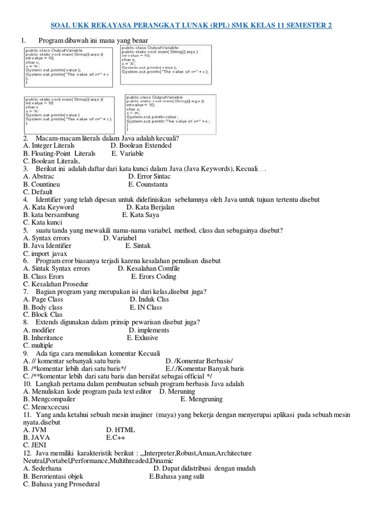 Soal Ukk Uas RPL SMK Kelas 11 Semester 2 | PDF