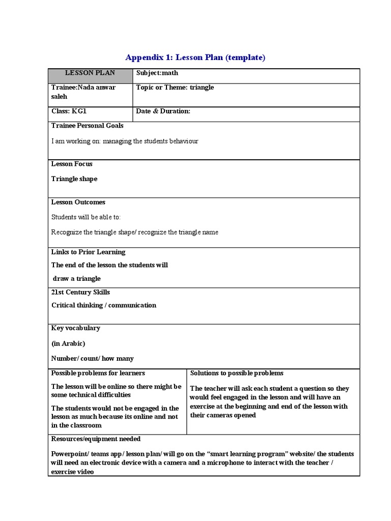 Lesson Plan 5 Triangle | Download Free PDF | Lesson Plan | Educational ...