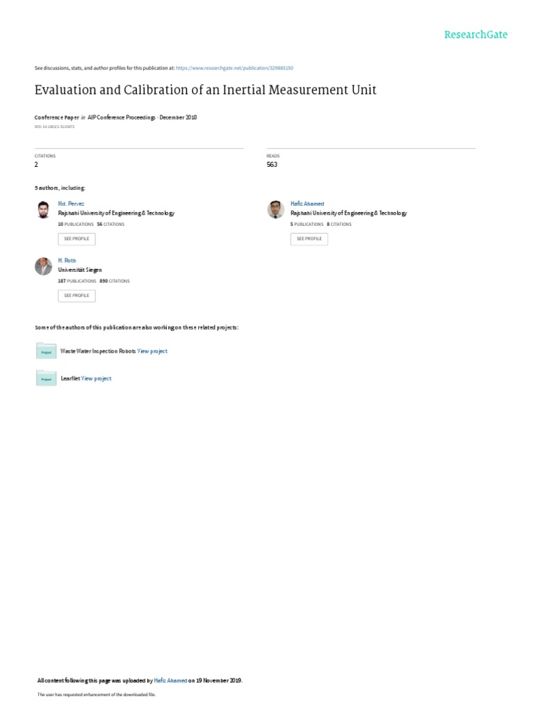 Evaluation and Calibration of An Inertial Measurement Unit: AIP ...