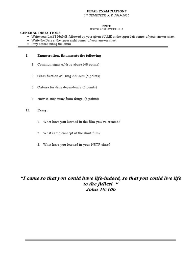 NSTP Sample Exam | PDF