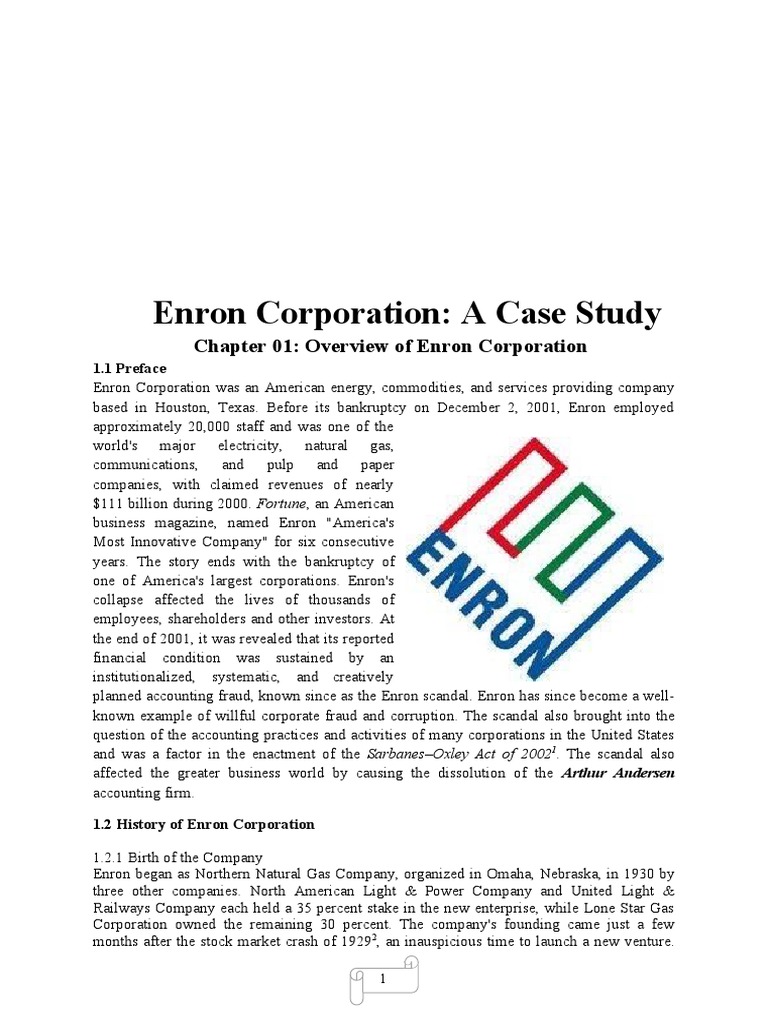 Enron Corporation: A Case Study Overview | PDF | Enron | Sarbanes–Oxley Act