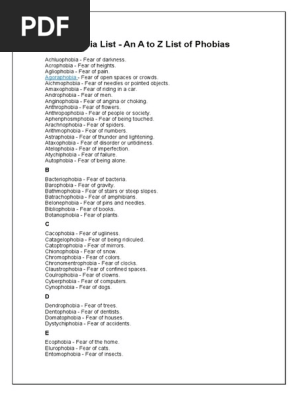 List Of Phobias A Z FEAROF — The Ultimate List Of Phobias And Fears