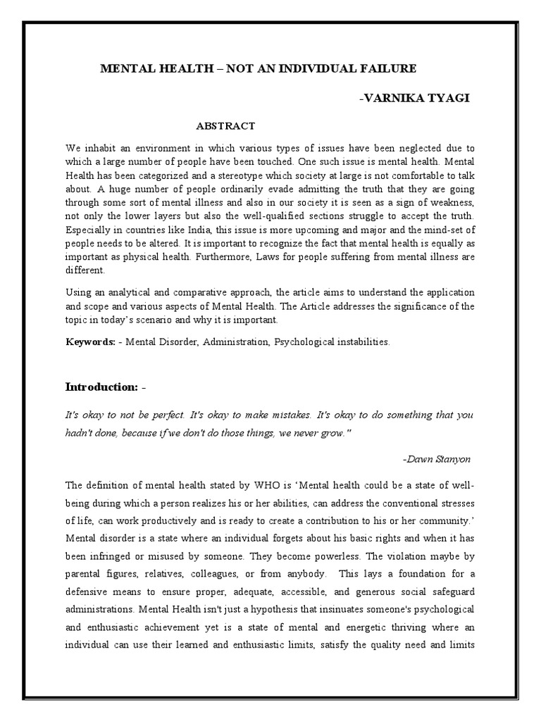 Mental Health - An Individual Failure | PDF | Mental Disorder | Mental ...