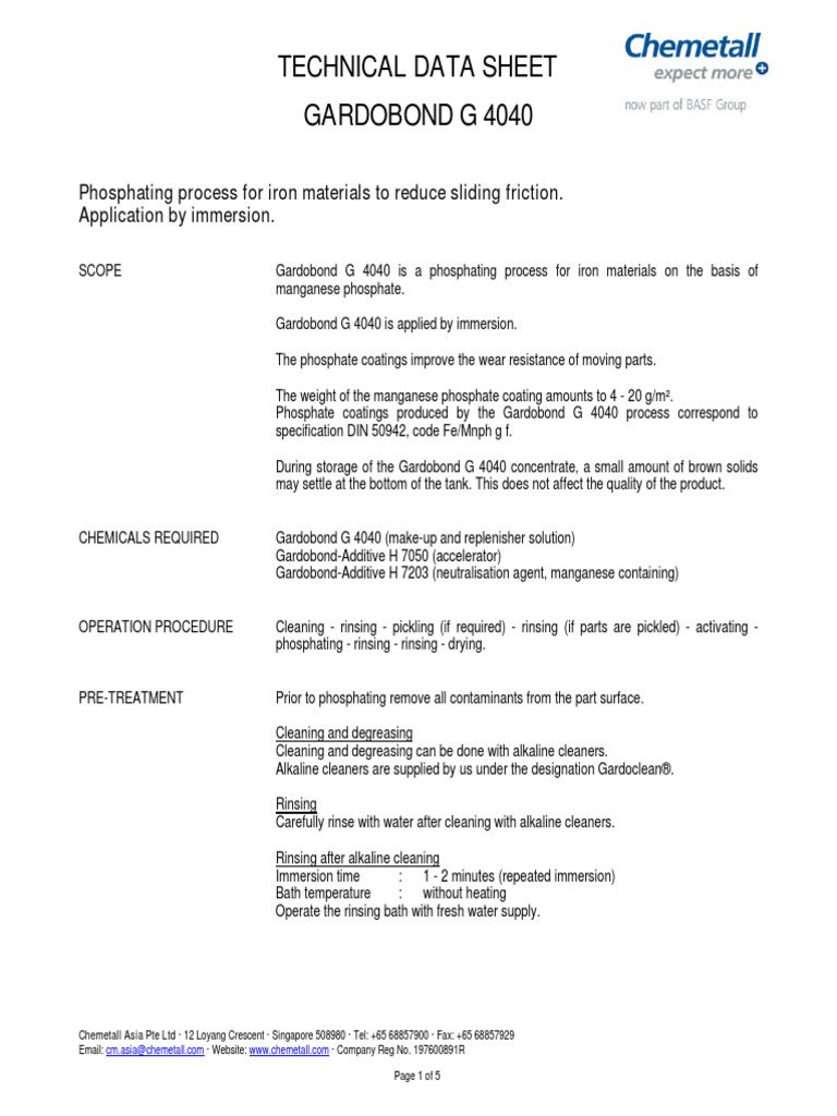 Technical Data Sheet Gardobond G 4040 | PDF | Water | Iron