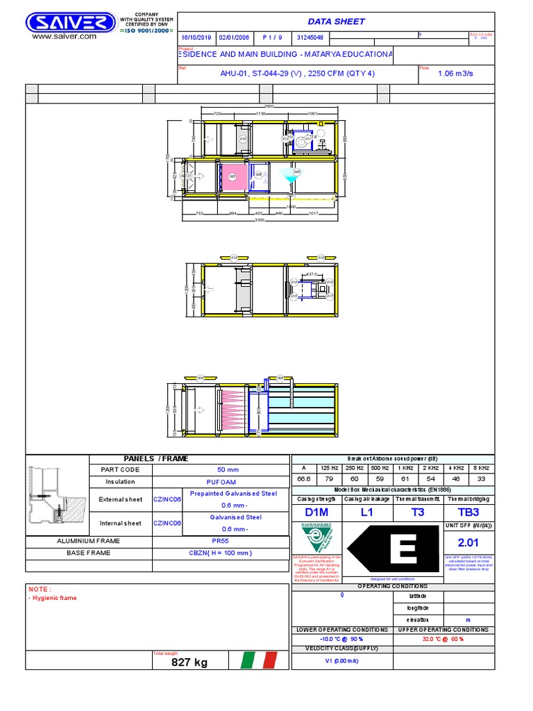(Ahu-01, ST-044-29 (V), 2250 CFM) | PDF | Belt (Mechanical ...