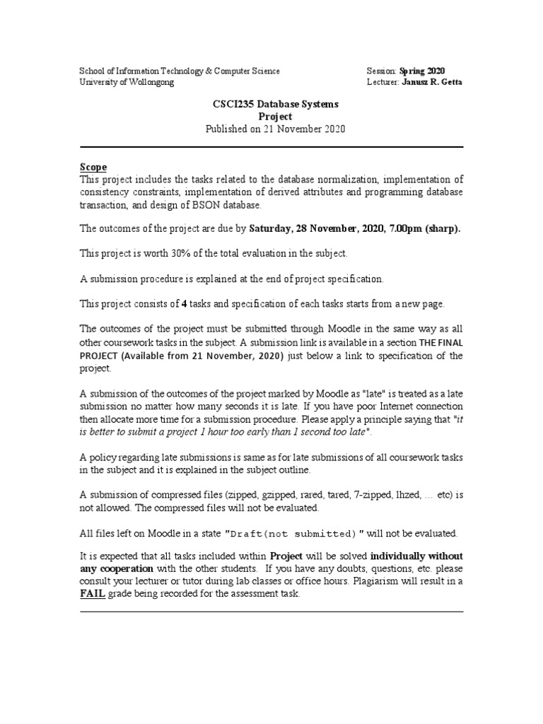 CSCI235 Database Systems Project | PDF | Relational Database | Databases
