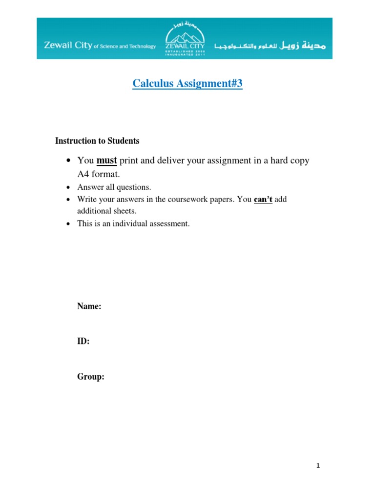 Calculus Assignment 3 Pdf