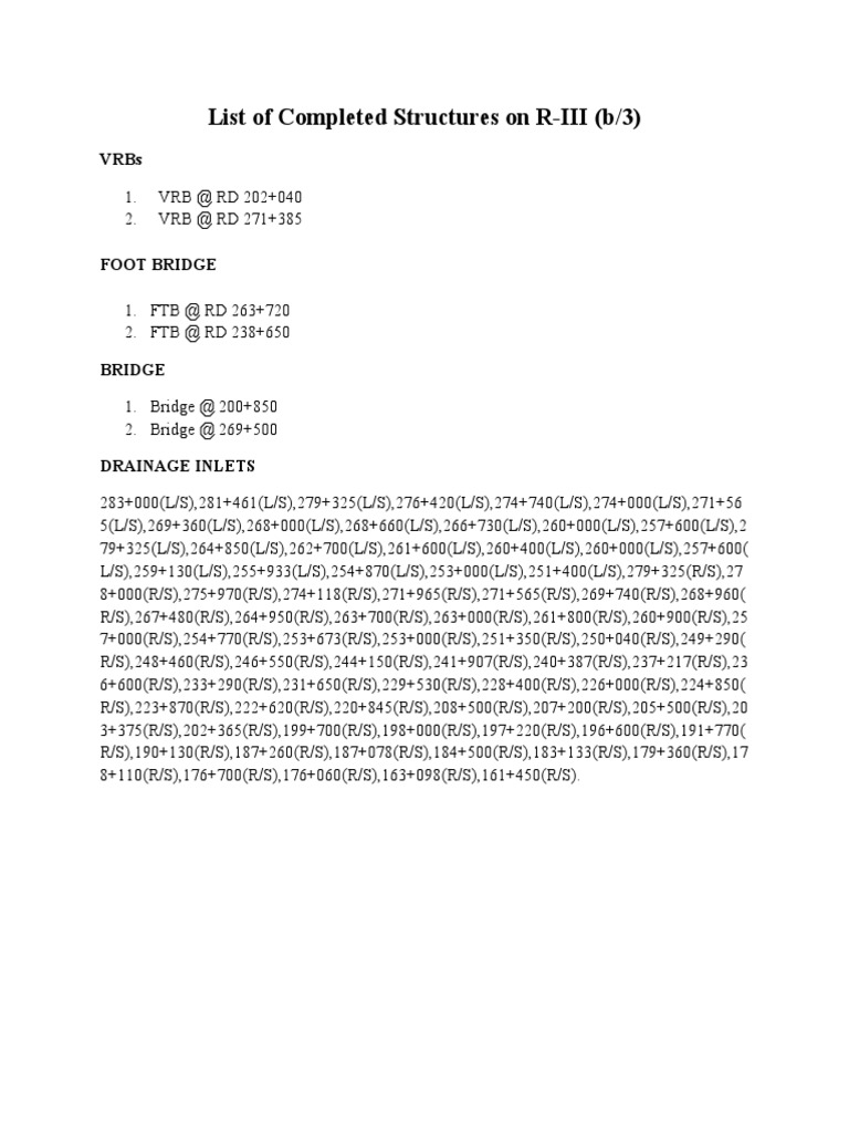 List of Completed Structures On R-III (b/3) | PDF | Technology ...