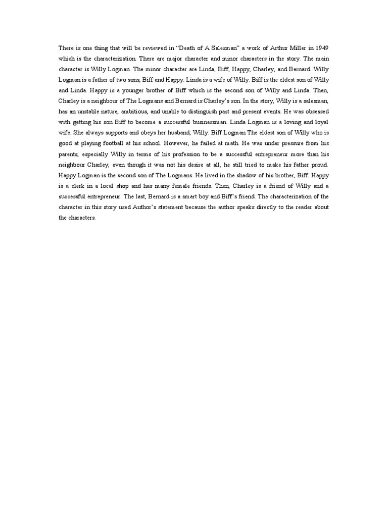 Death of A Salesman Character Analysis: Willy, Linda, Biff, Happy | PDF