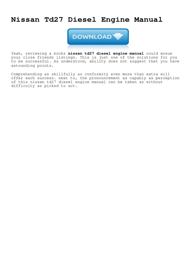 Nissan Td27 Diesel Engine Manual PDF | PDF