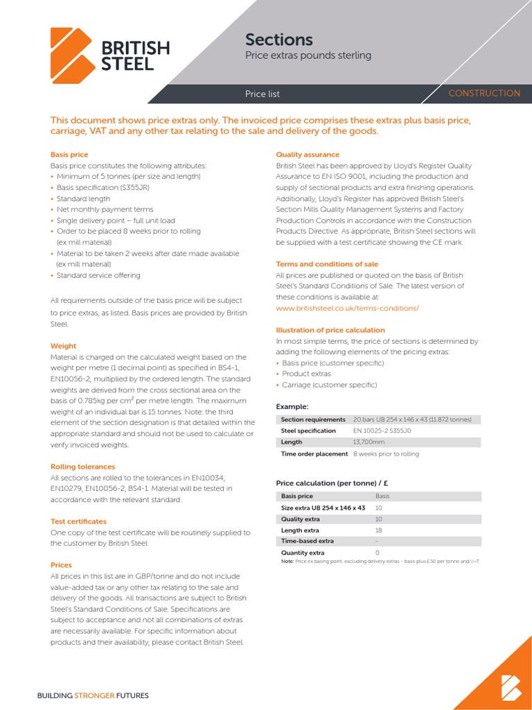 British Steel Sections Price List | PDF | Prices | Value Added Tax