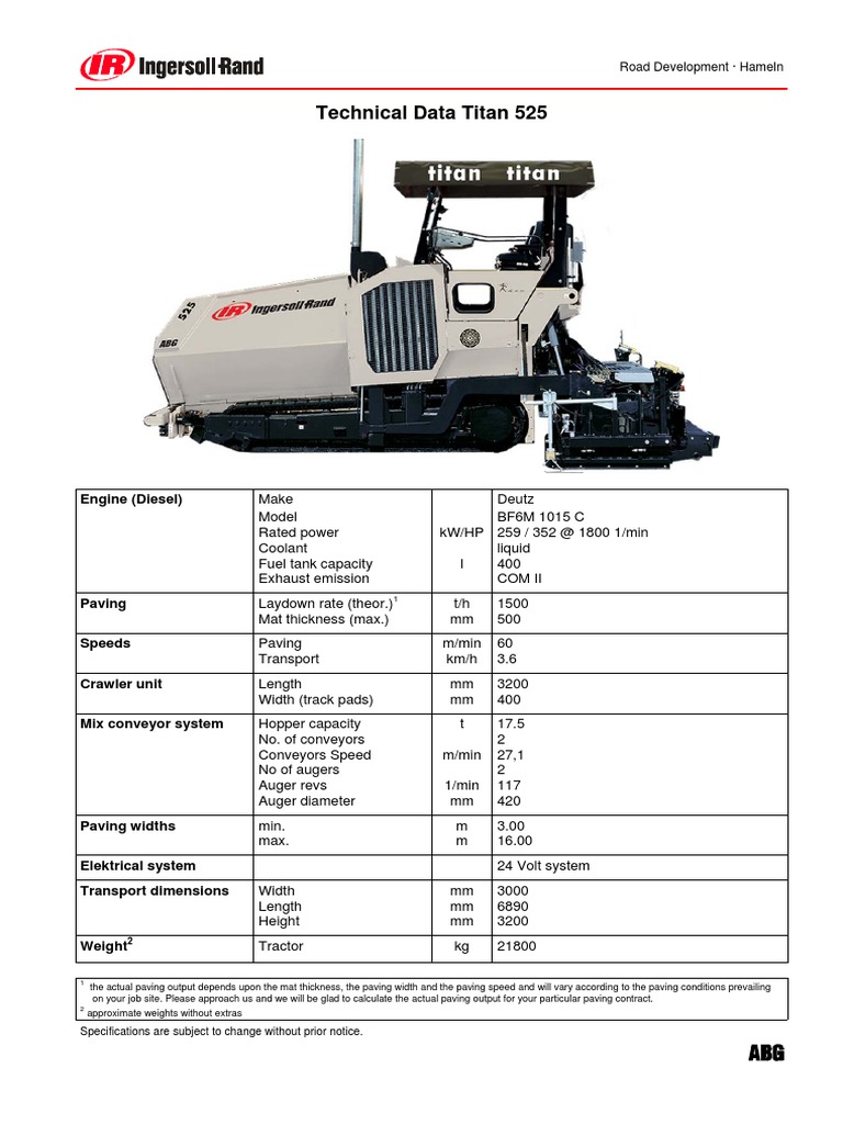 Titan 525 Diesel Specifications | PDF | Vehicles | Vehicle Technology