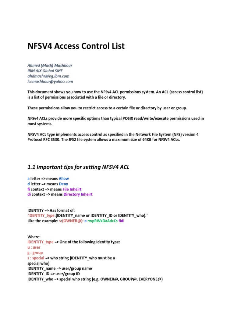 NFSV4 Access Control List: 1.1 Important Tips For Setting NFSV4 ACL ...