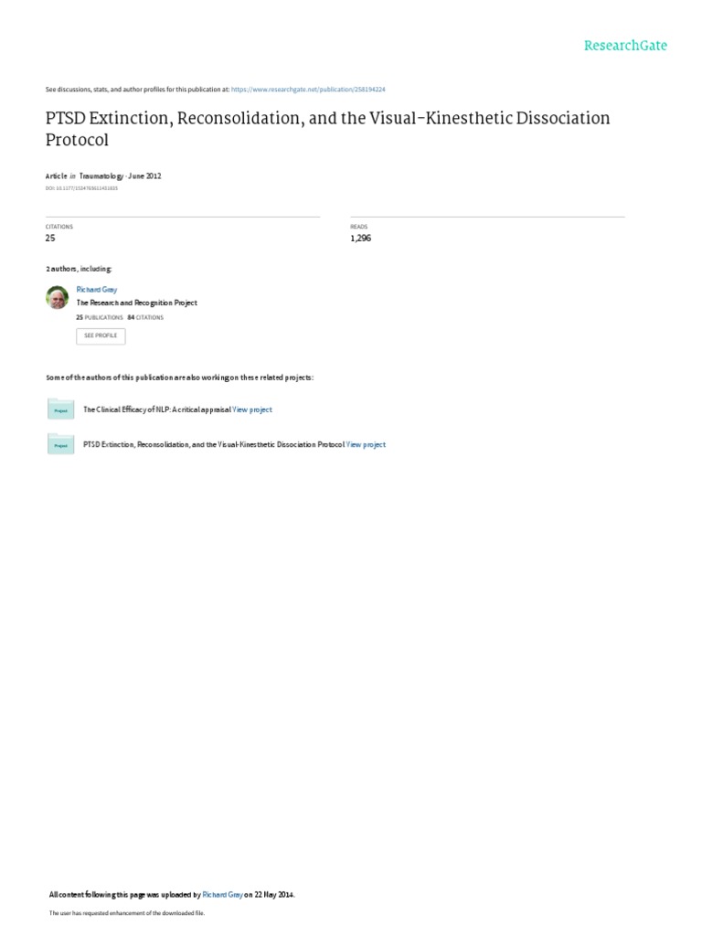 PTSD Extinction, Reconsolidation, and The Visual-Kinesthetic ...