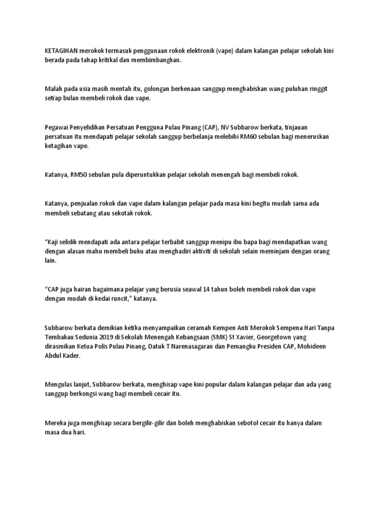 KETAGIHAN Merokok Termasuk Penggunaan Rokok Elektronik | PDF