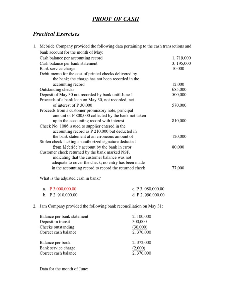FAR Practical Exercises Proof of Cash | PDF | Cheque | Deposit Account