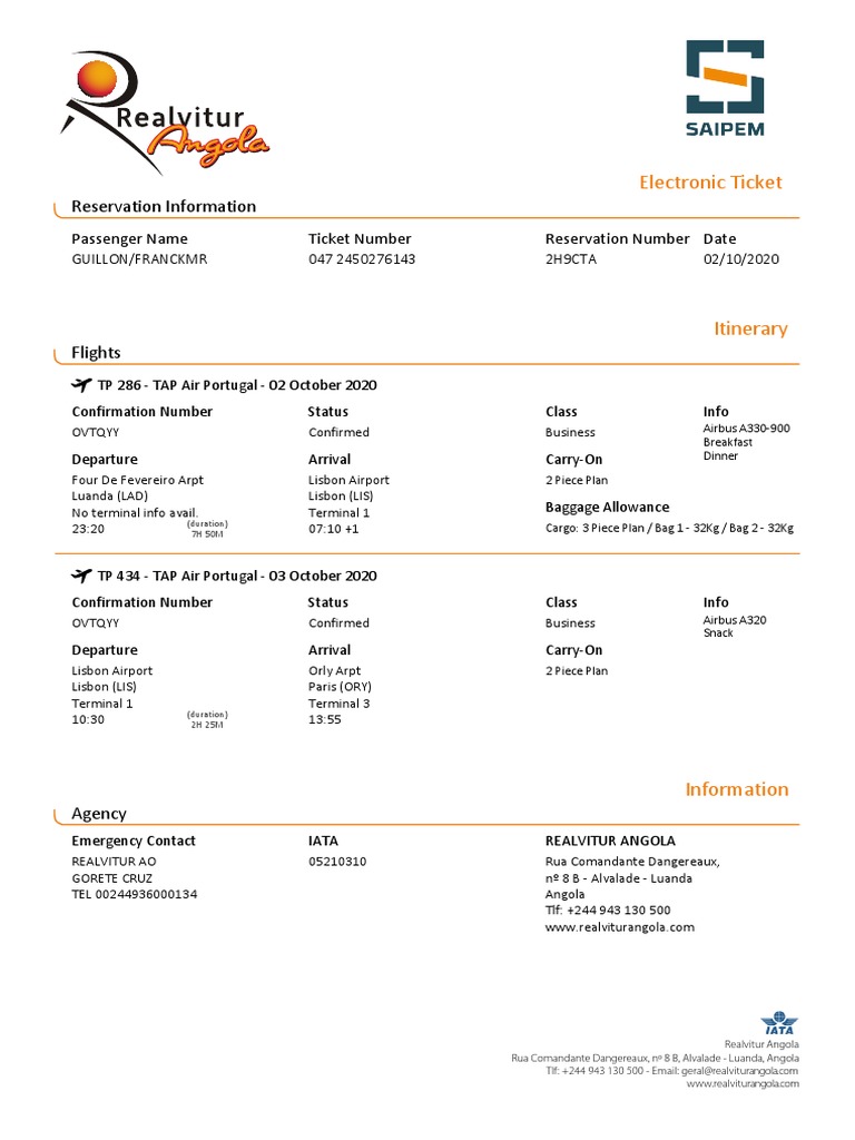 Etkt 0472450276143 Guillon Franckmr - 2 Oct PDF | PDF | Travel Visa | Transport