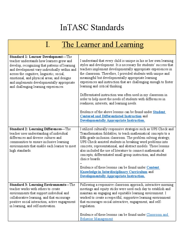 InTASC Standards for Effective Teaching | PDF