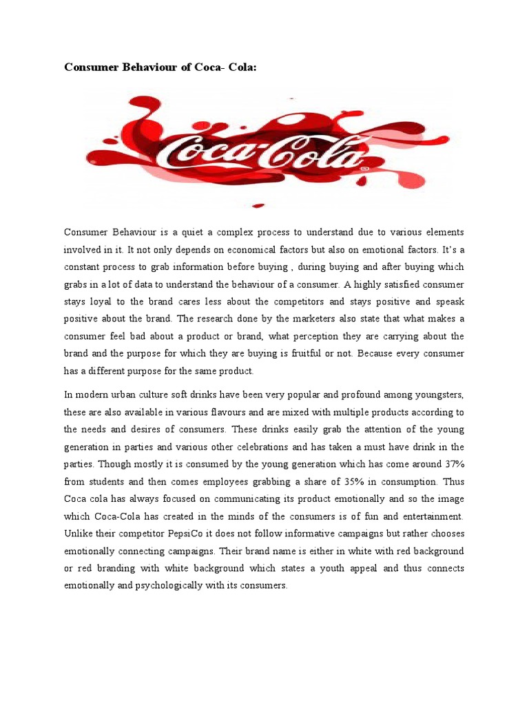 Consumer Behaviour of Coca Cola | PDF | Coca Cola | Consumer Behaviour