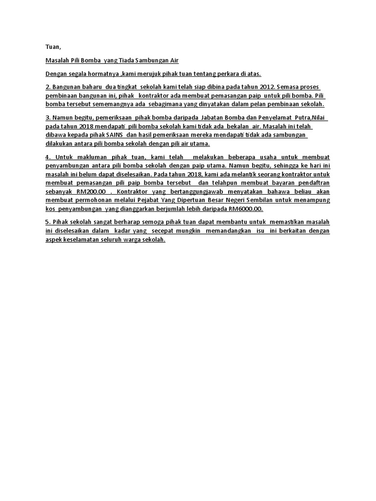 Draf Surat Bomba Pili Bomba Sekolah 2020 | PDF