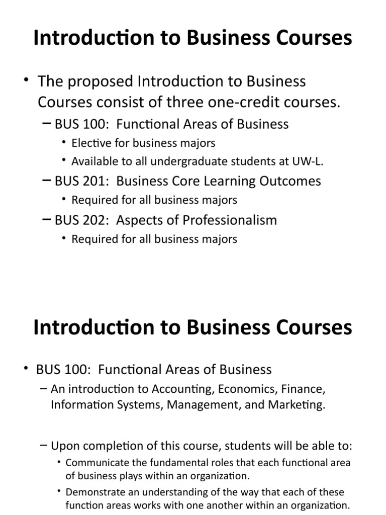 The Proposed Introduction To Business Courses Consist of Three One ...