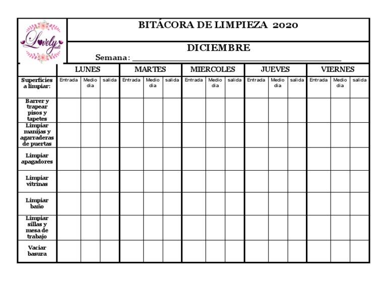 Bitácora de Limpieza 2020 | PDF