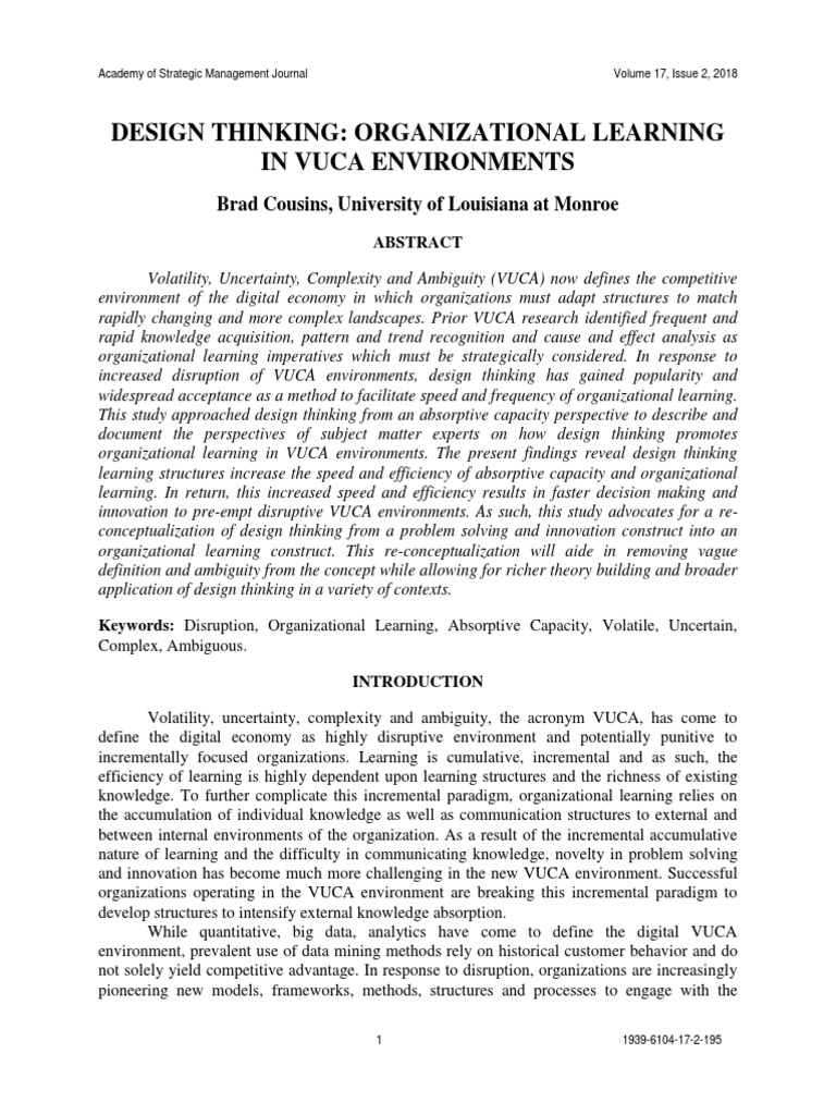 Design Thinking: Organizational Learning in Vuca Environments | PDF ...