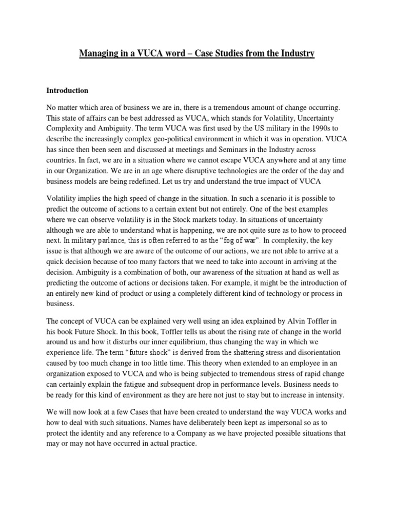 Managing in A VUCA Word - Case Studies From The Industry | PDF ...
