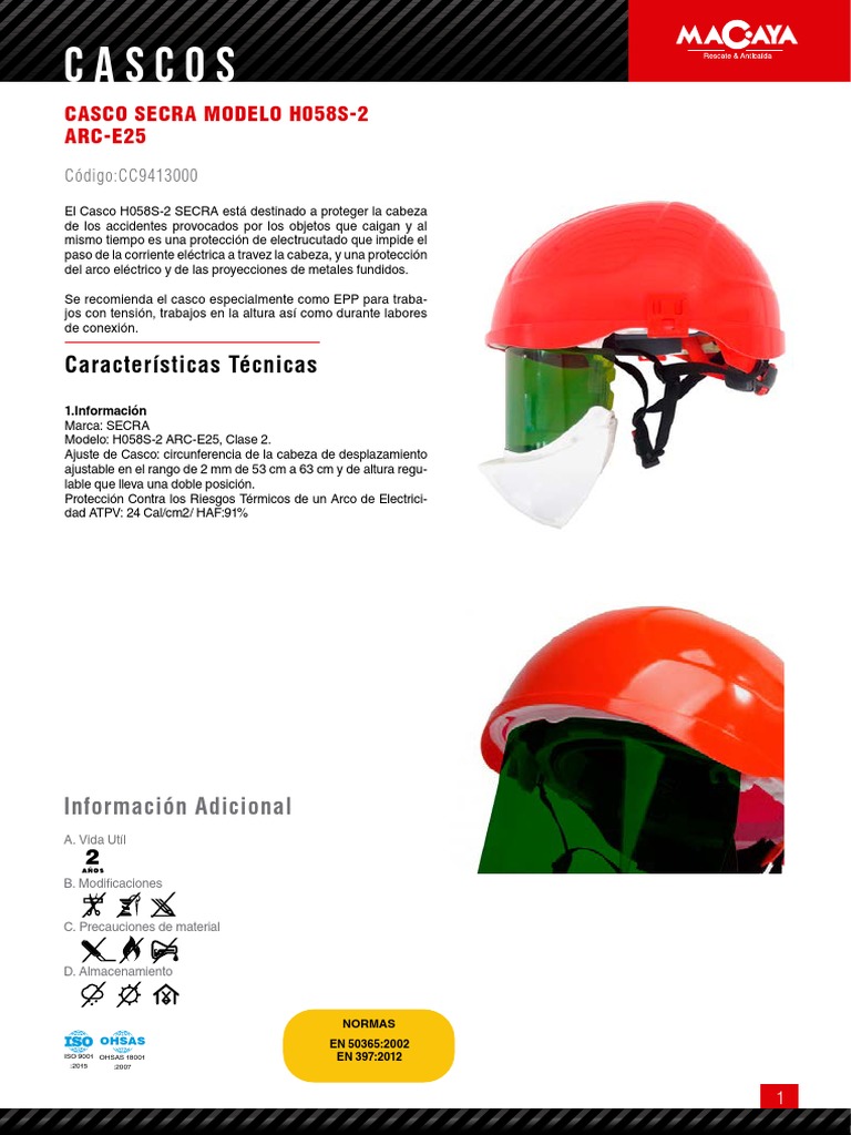 CC9413000 - Casco Secra Modelo H058S-2 Arc-E25 | PDF
