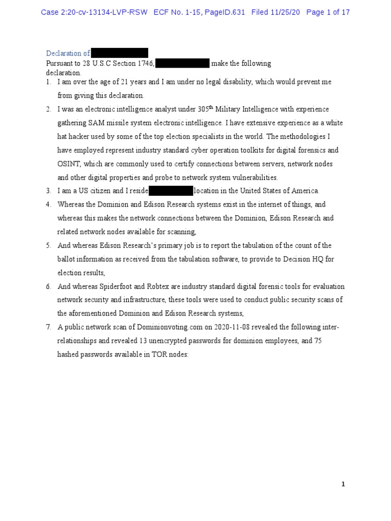 Declaration of XXXXXXXXX.: (Redacted) Location in The United States of ...