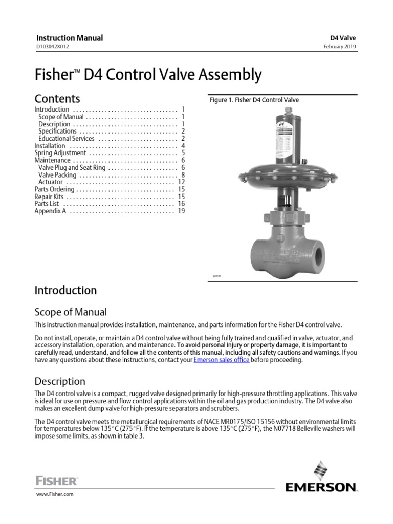 Fisher D4 Control Valve Assembly: Scope of Manual | Download Free PDF ...