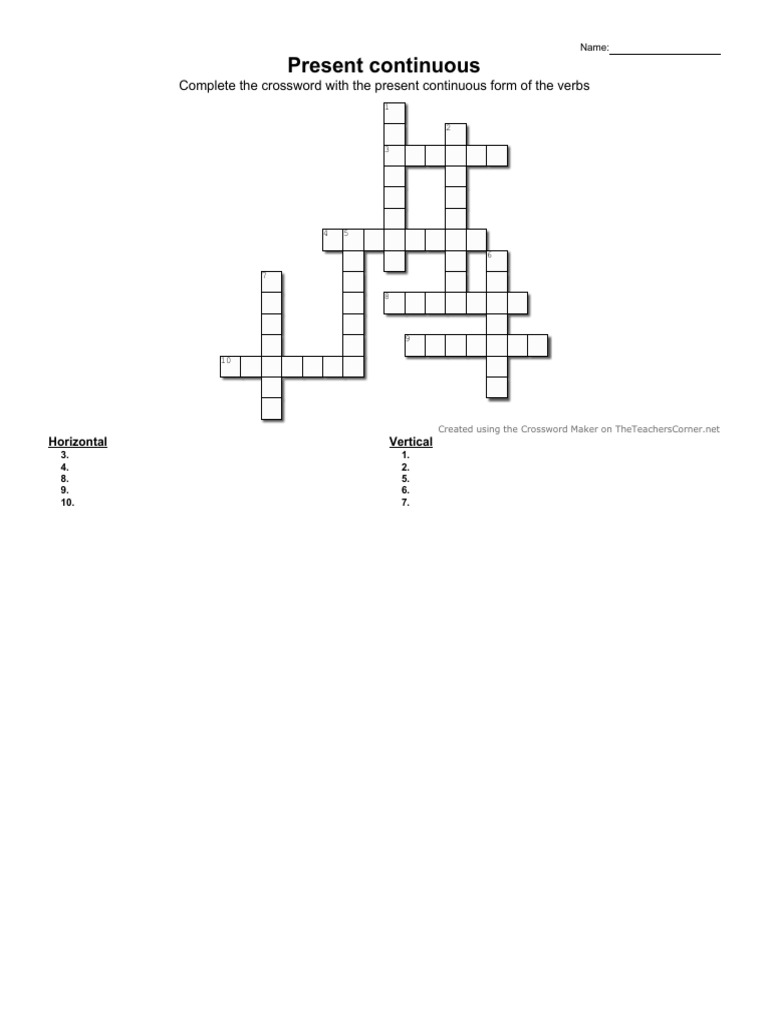 Crossword Present Continuous | PDF