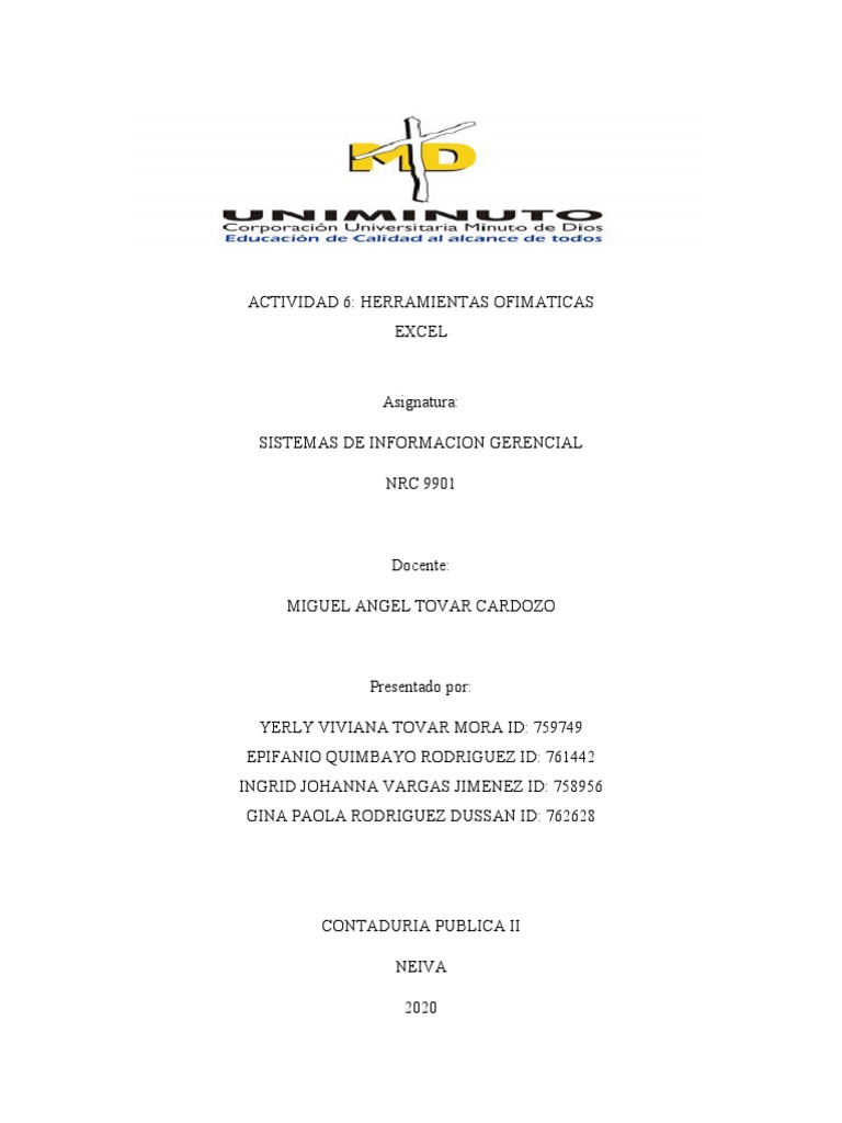 Herramientas Ofimaticas EXCEL | PDF | Hoja de cálculo | Microsoft Office