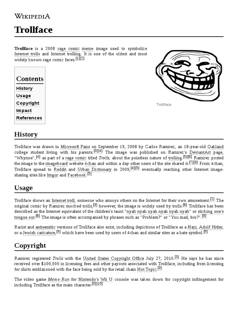 Trollface: Trollface Is A 2008 Rage Comic Meme Image Used To Symbolize ...
