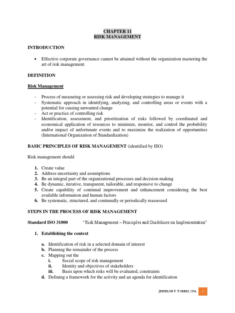 MGT 209 - CH 11 Notes | PDF | Risk Management | Risk