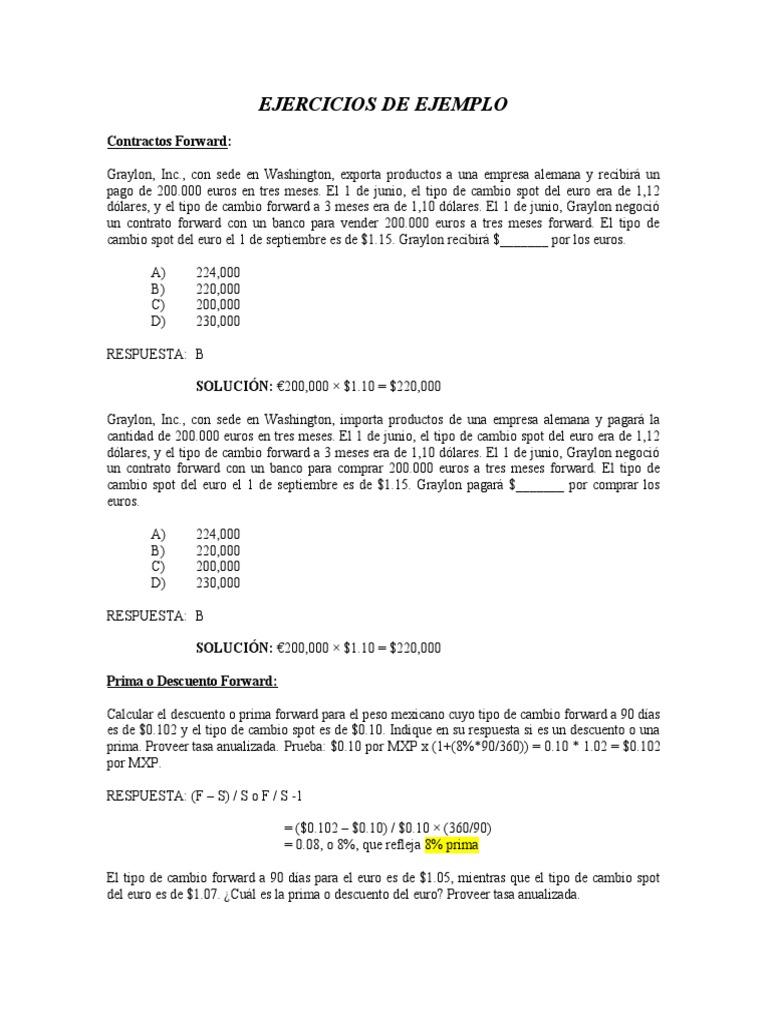 3er. Set - Ejercicios de Ejemplo - Futuros y Opciones de Divisas | PDF | Tipo de cambio | Opción ...