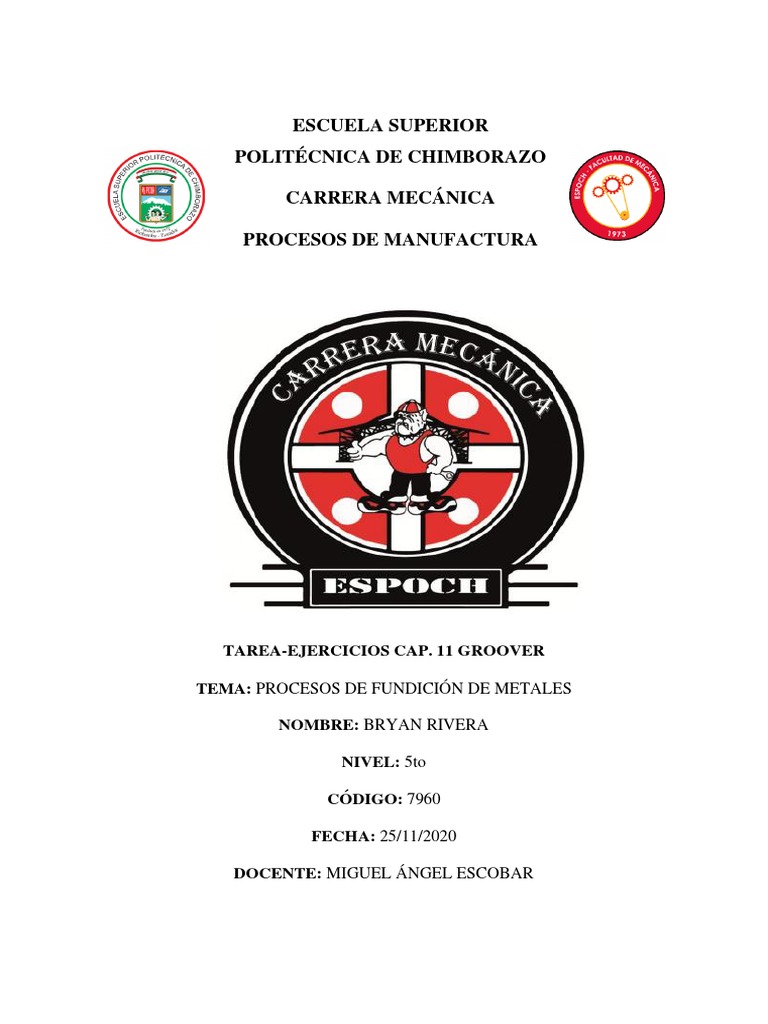 Bryan Rivera - 7960 - Ejercicios Groover Cap.11 | PDF | Fundición ...