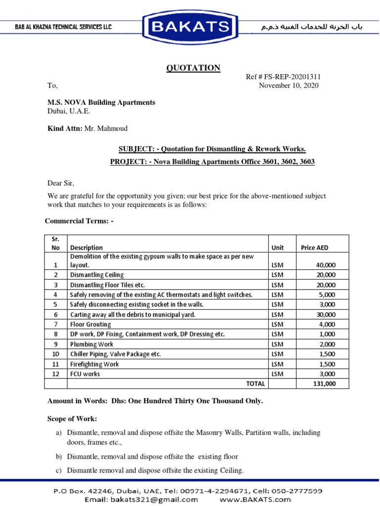 Quotation: Sr. No Description Unit Price AED | PDF | Duct (Flow ...