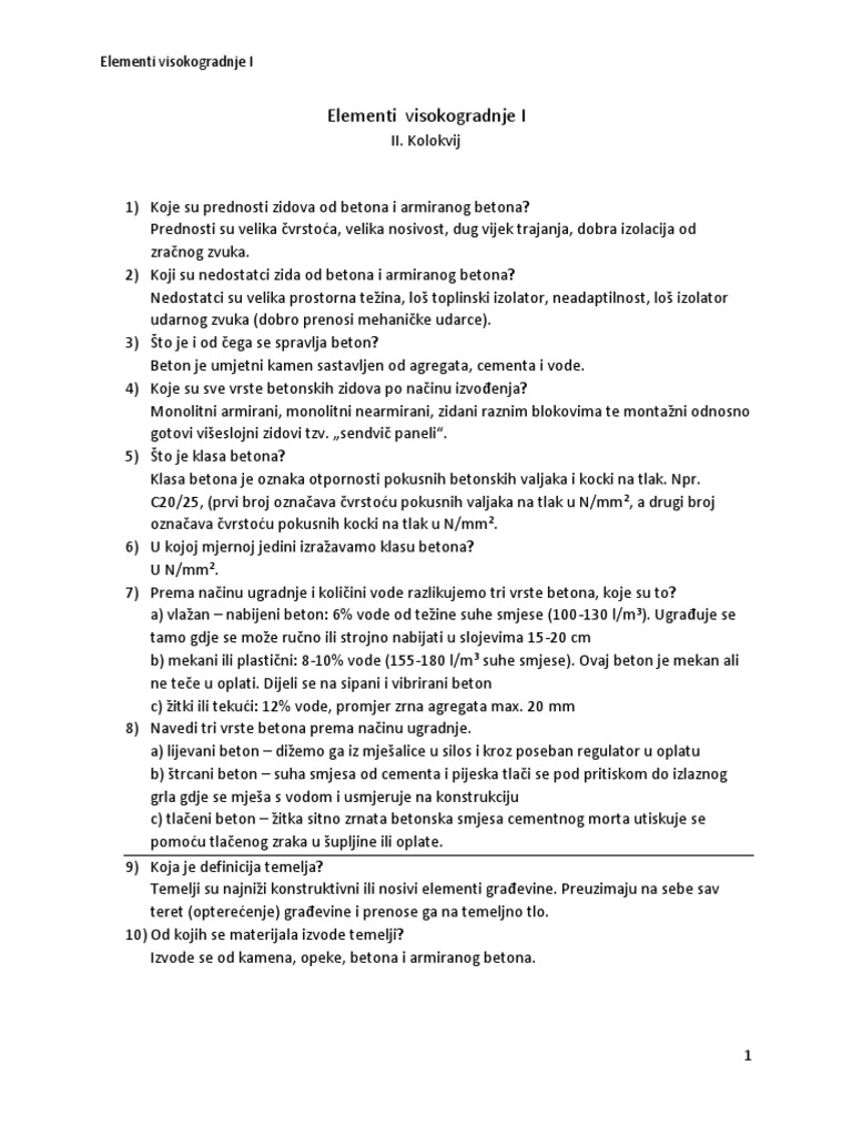 Elementi Visokogradnje I (2. Kolokvij) | PDF