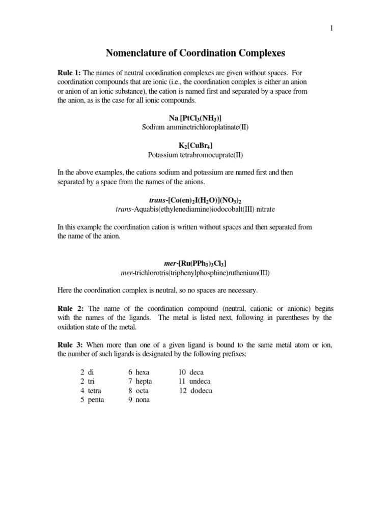 Lectures 3 4, Nomenclature of Coordination Complexes PDF | PDF | Coordination Complex | Ligand