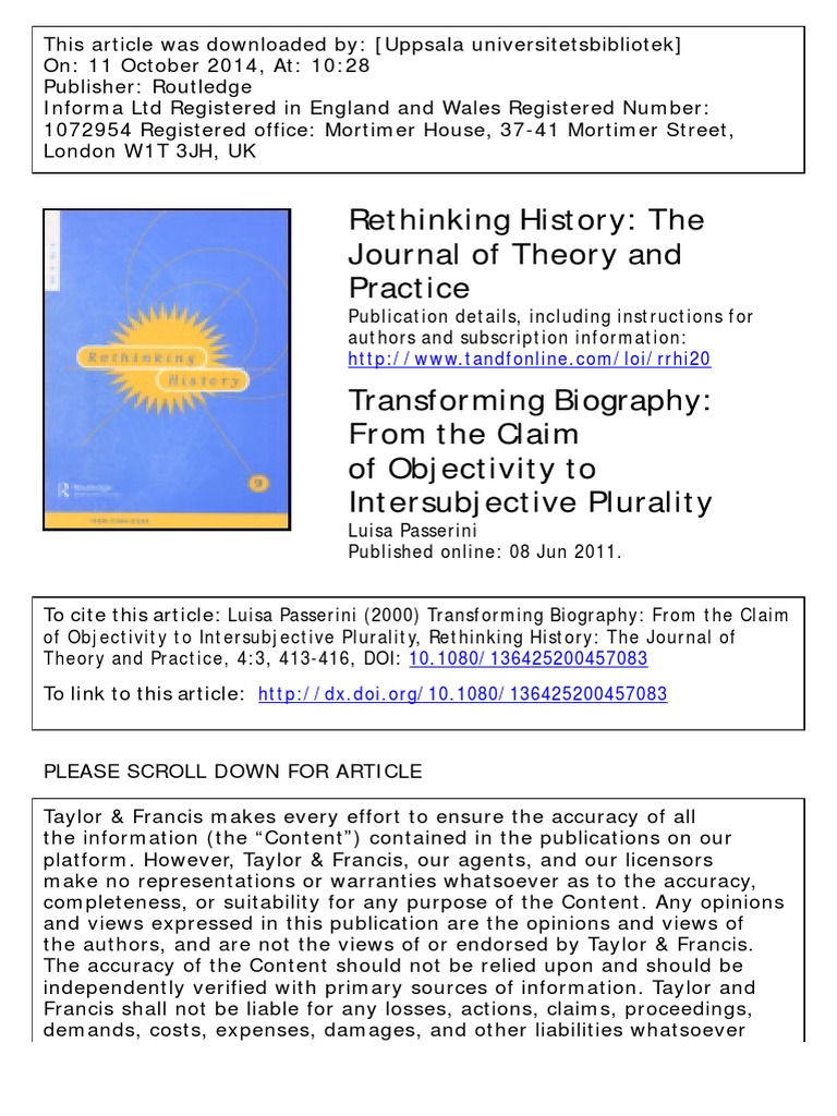 Rethinking History: The Journal of Theory and Practice | Download Free ...